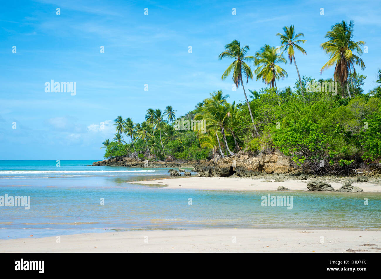 Tropical deserted beach on the coast of a remote island in Bahia ...