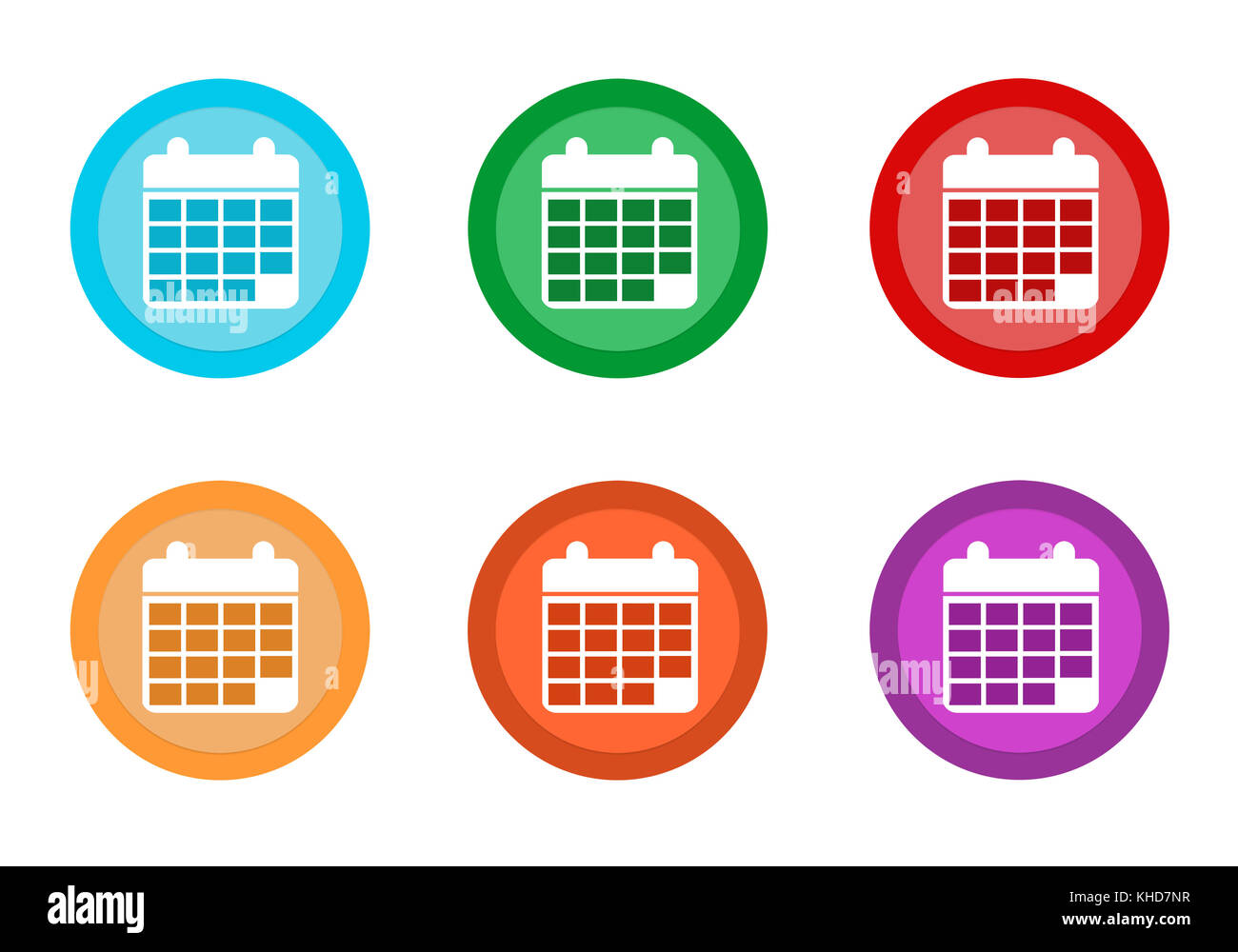 Set of rounded colorful buttons with calendar symbol in blue, green ...