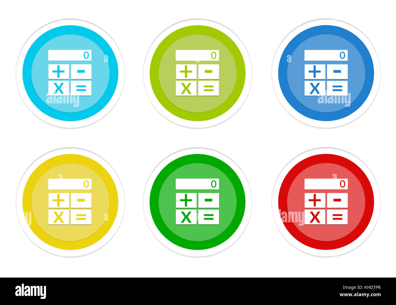 Set of rounded colorful buttons with calculator symbol in blue, green ...