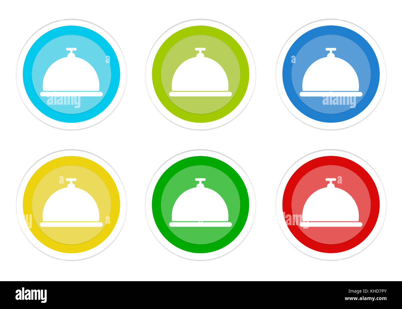 Set of rounded colorful buttons with hotel and restaurant symbol in ...