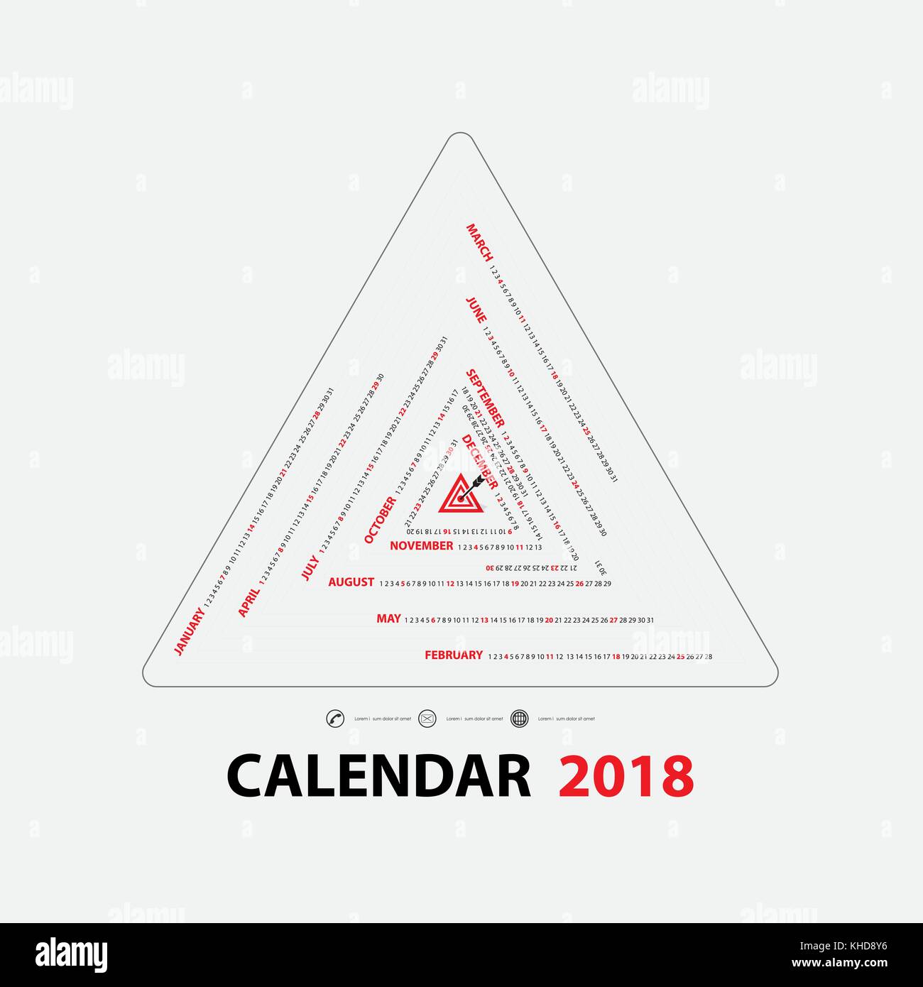 2018 Calendar Template.Triangle shape calendar.Yearly calendar template ...
