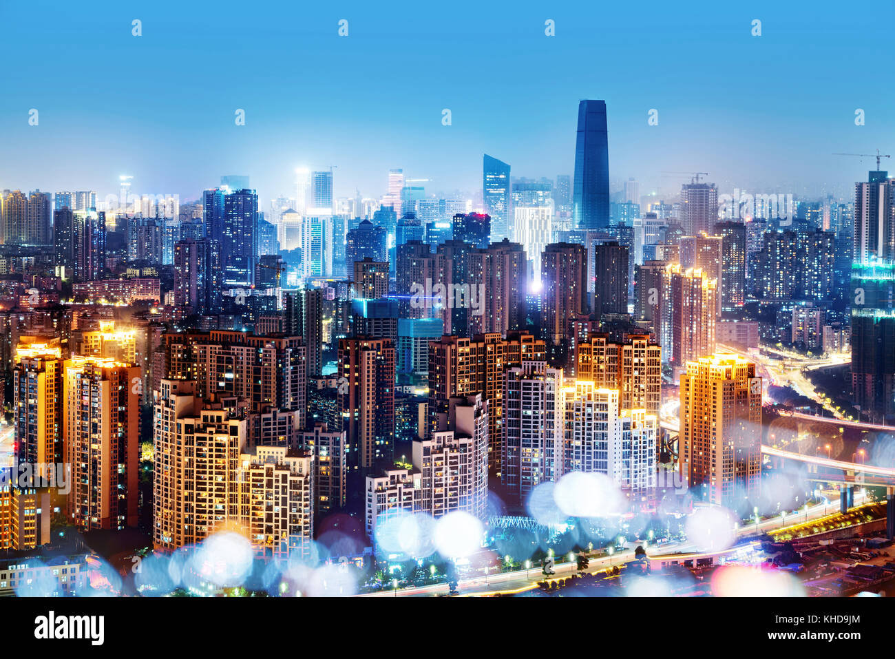High-rise mountain city night, China's western city of Chongqing Stock ...