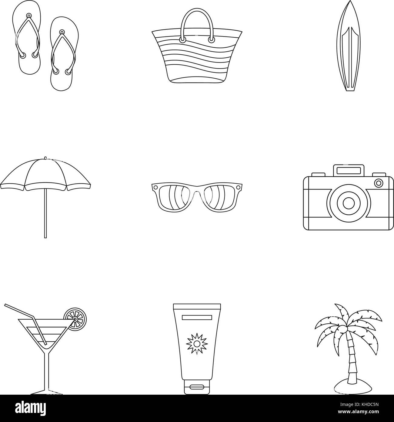 Relax on beach icons set, outline style Stock Vector Image & Art - Alamy
