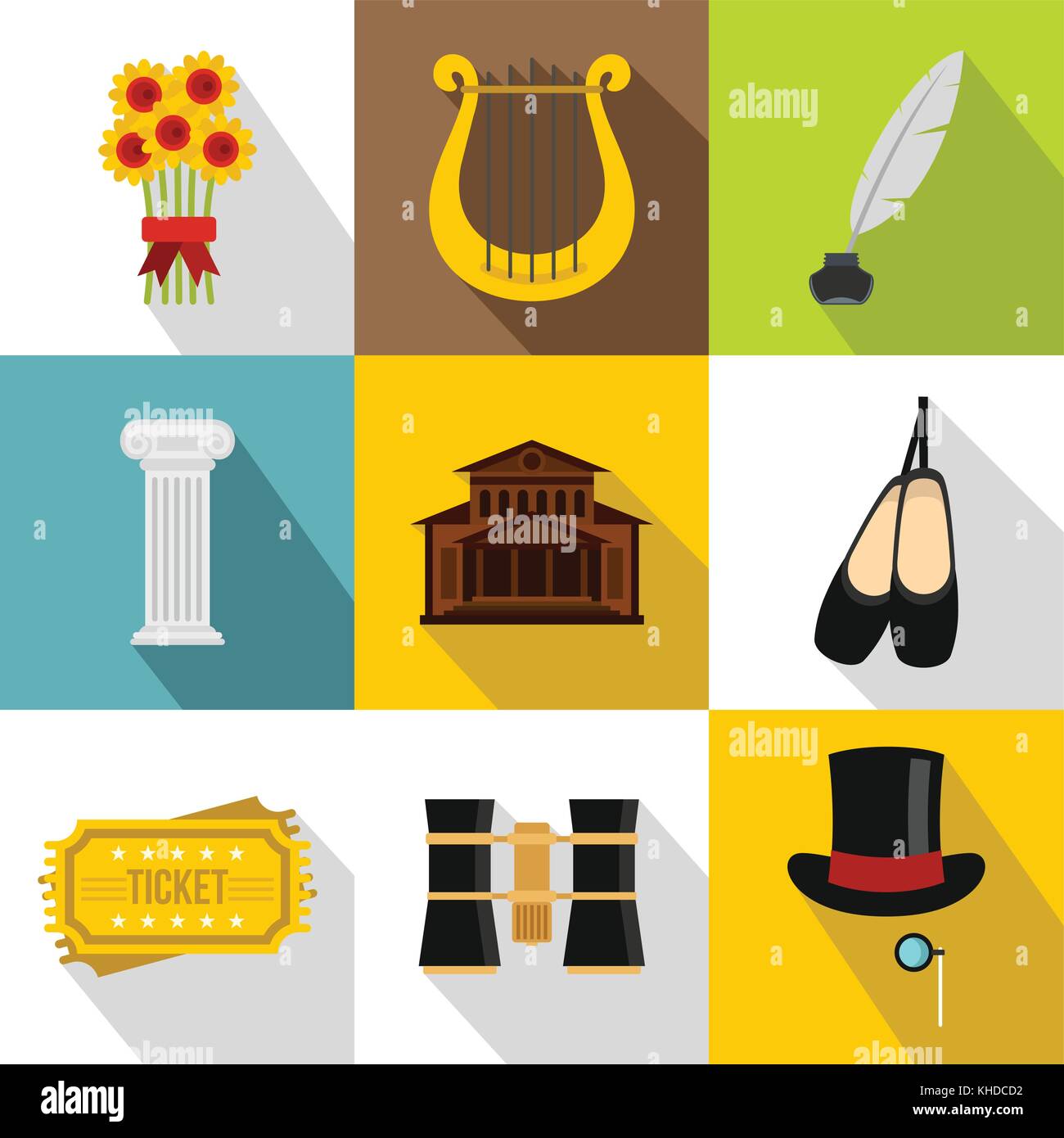 Theatrical performance icons set, flat style Stock Vector Image & Art ...