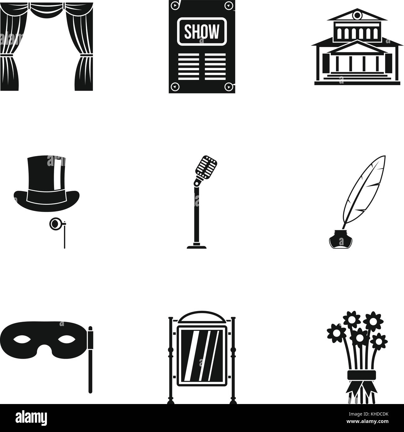 Entertainment in theatre icons set, simple style Stock Vector Image ...
