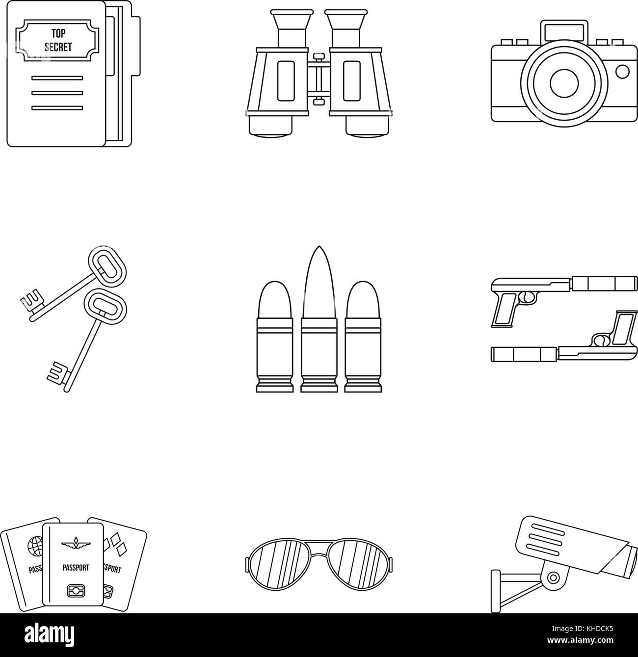 Spy icons set, outline style Stock Vector Image & Art - Alamy