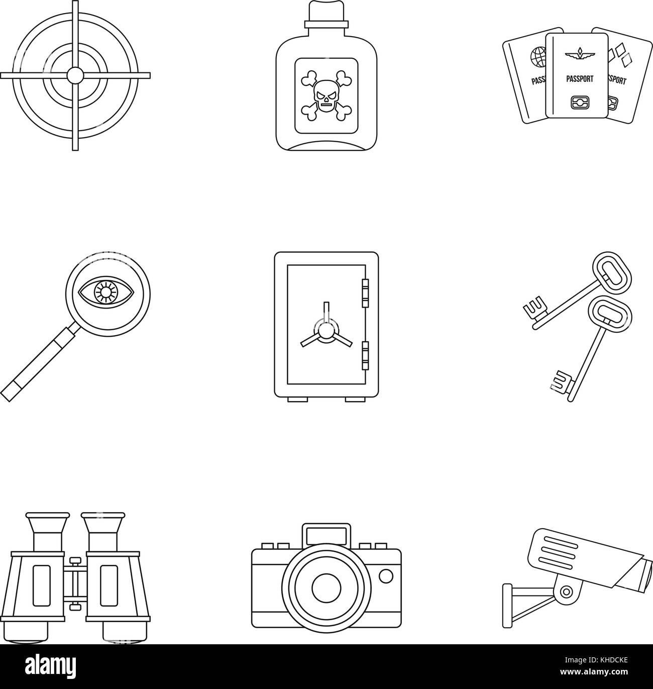 Secret agent icons set, outline style Stock Vector Image & Art - Alamy