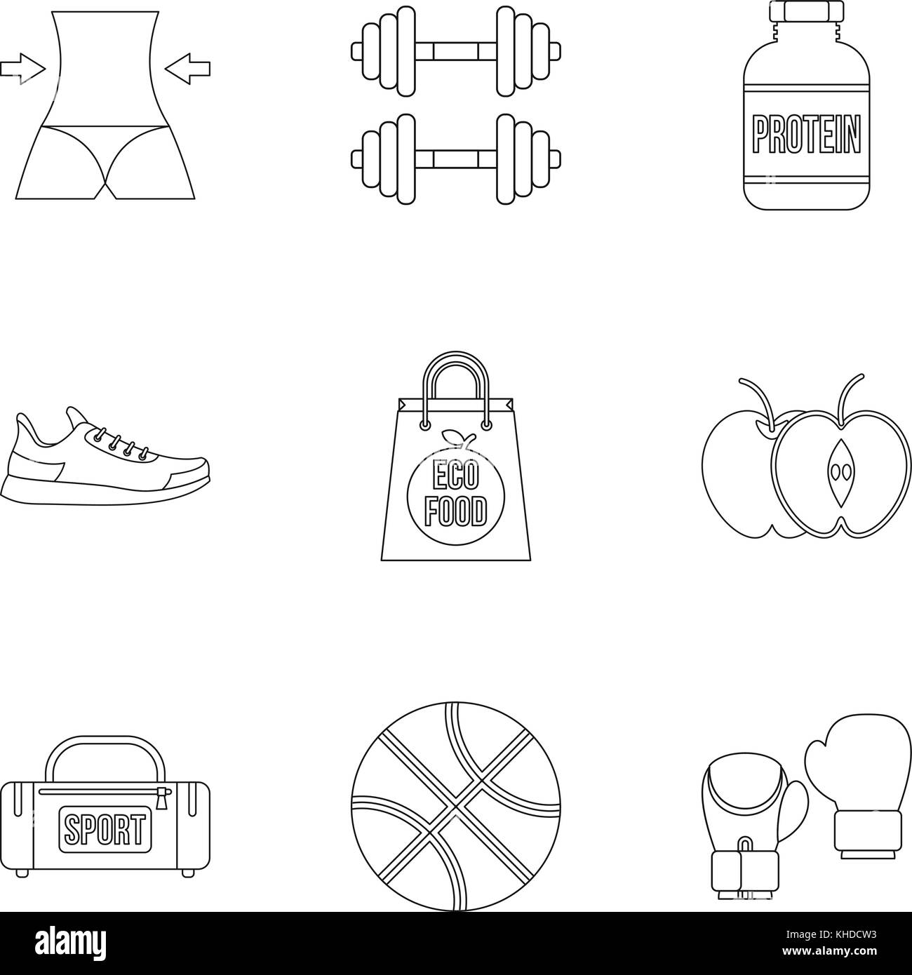 Gym icons set, outline style Stock Vector Image & Art - Alamy