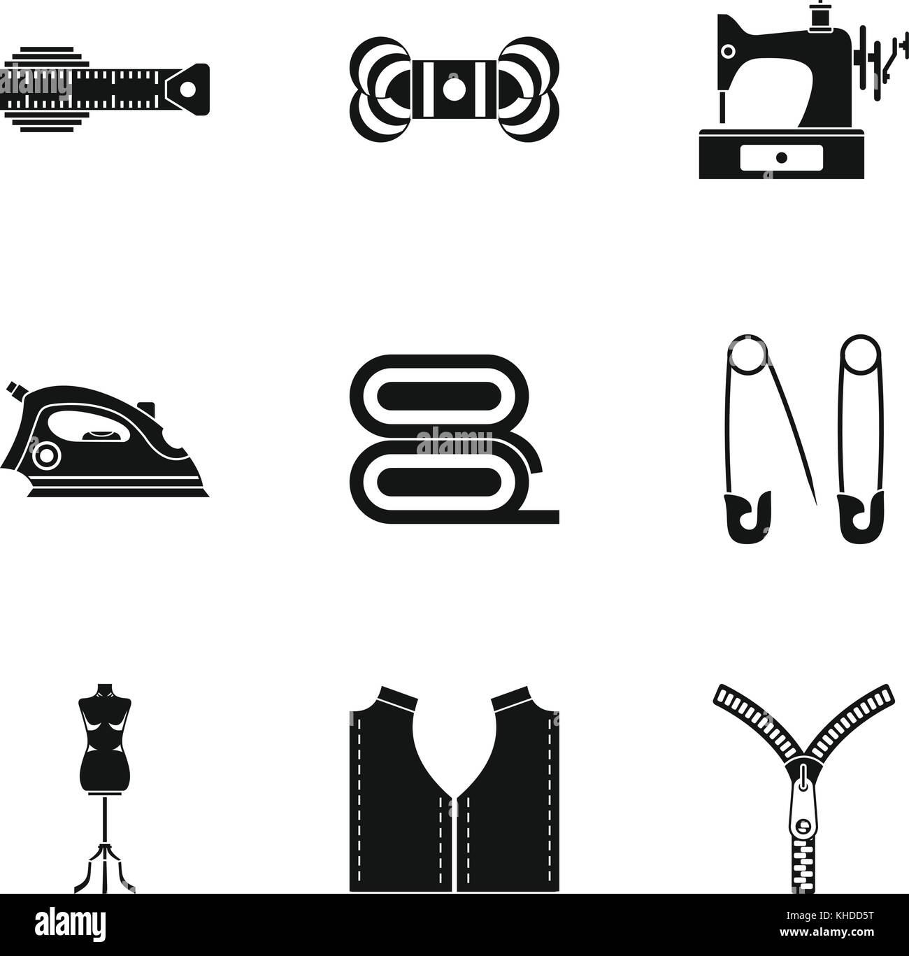 Tools for sewing dresses icons set, simple style Stock Vector Image ...