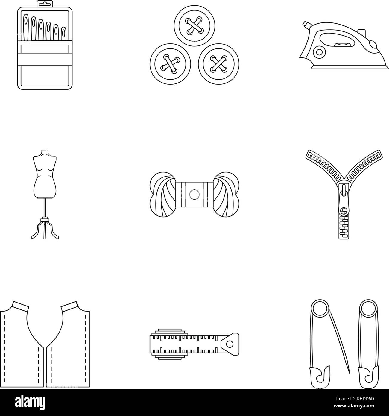 Tools for sewing dresses icons set, outline style Stock Vector Image ...