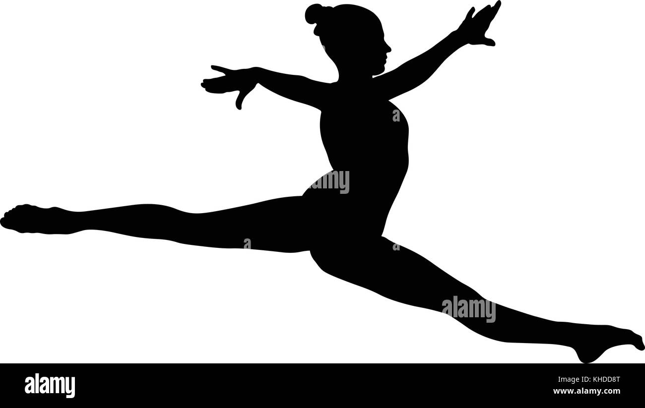 Split jump girl gymnast in competition gymnastics black silhouette ...