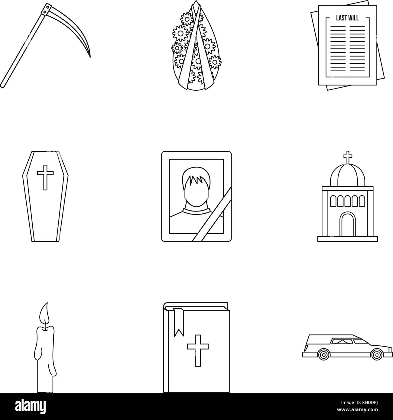 Funeral icons set, outline style Stock Vector Image & Art - Alamy