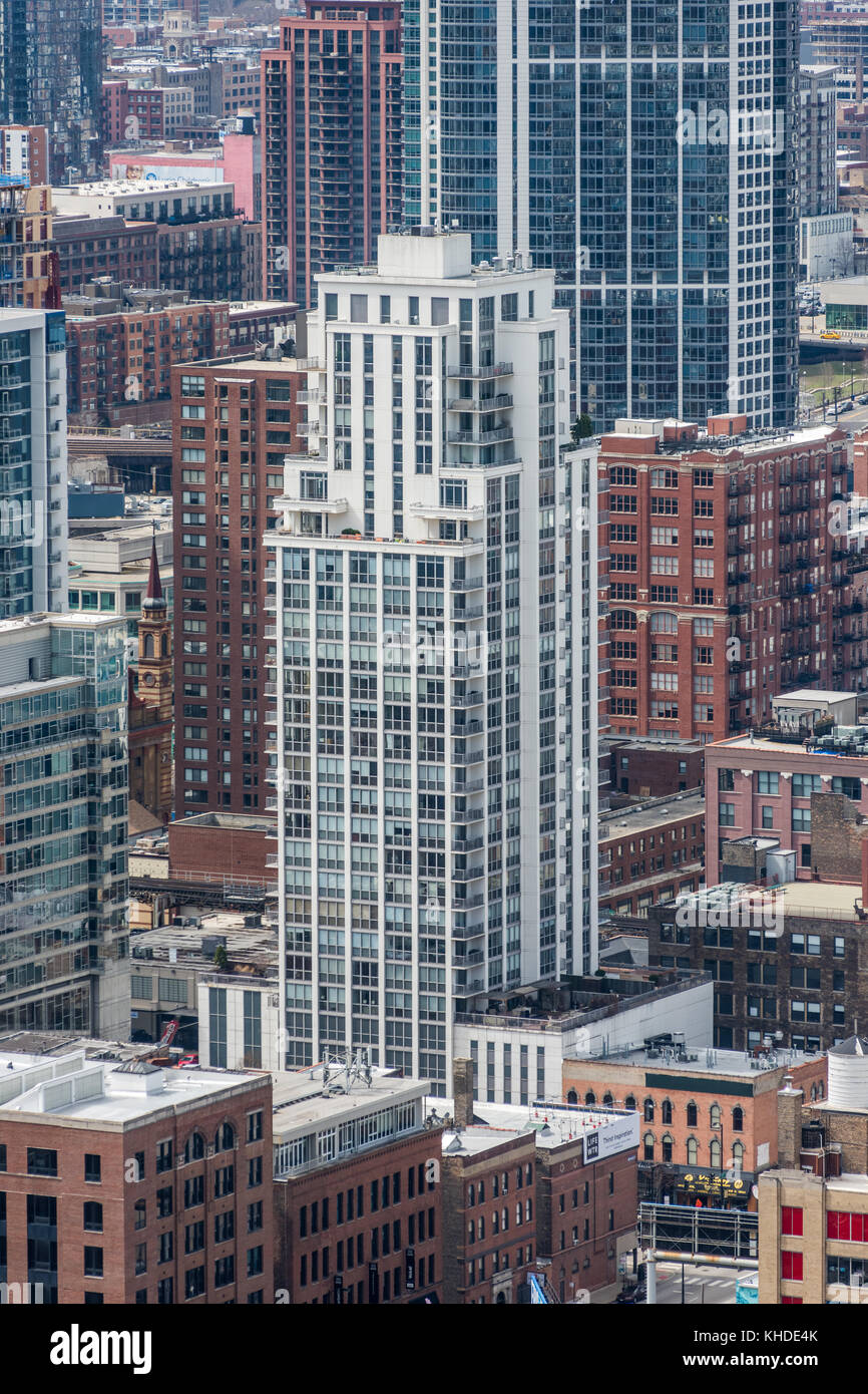 Aerial view of the west side of Chicago seen from River North Stock ...