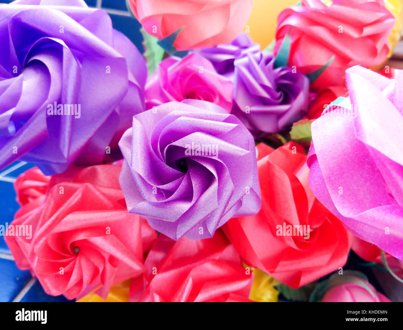 Rose fake flower and Floral backgroundrose flowers made of fabric. The ...