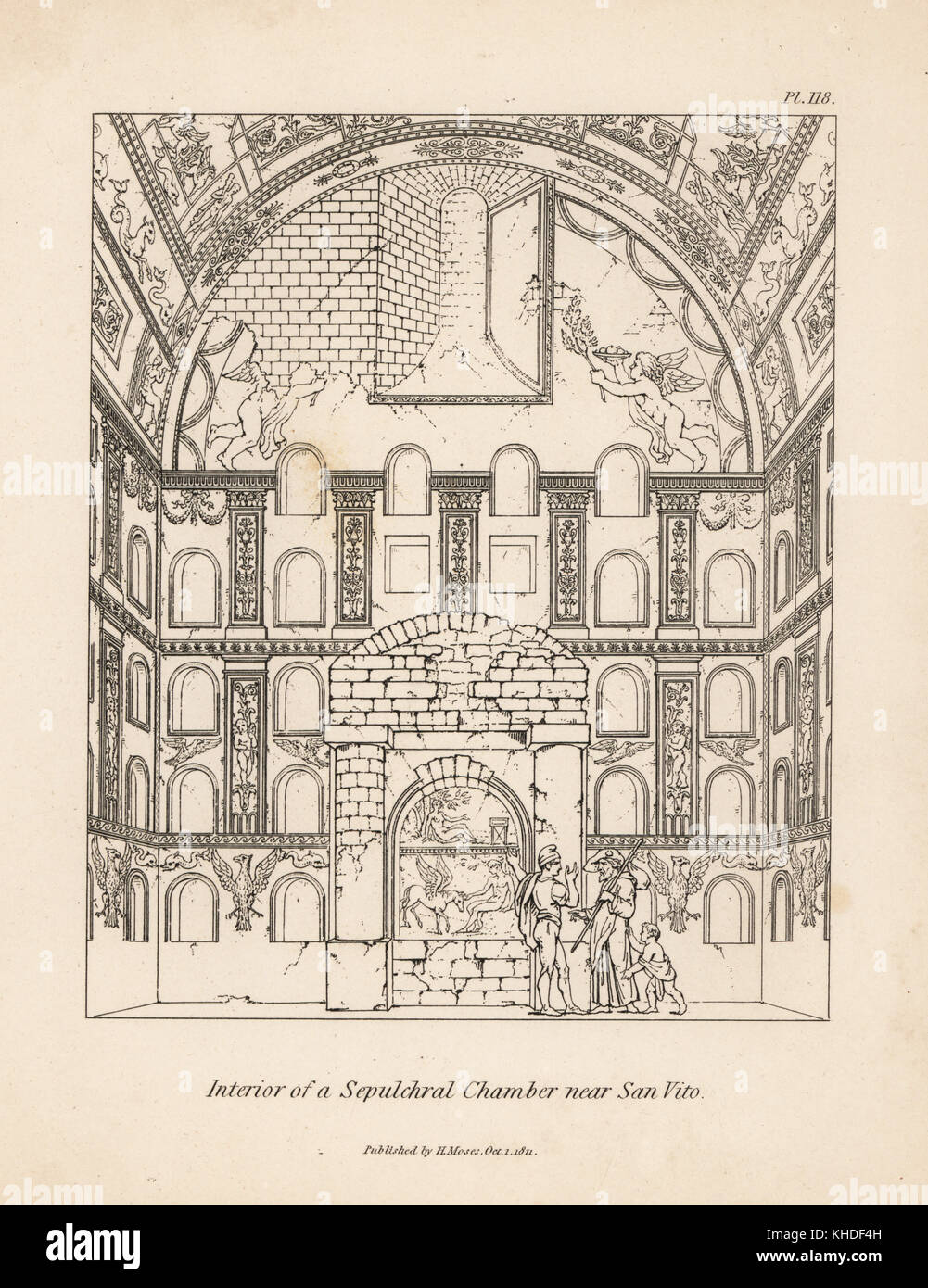 Interior of a sepulchral chamber near San Vito. Copperplate engraving ...