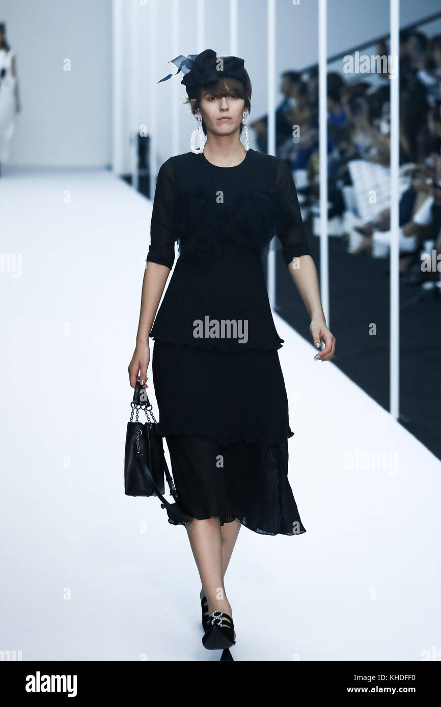 A model on the catwalk at the Y-Vision show during Shanghai Fashion ...
