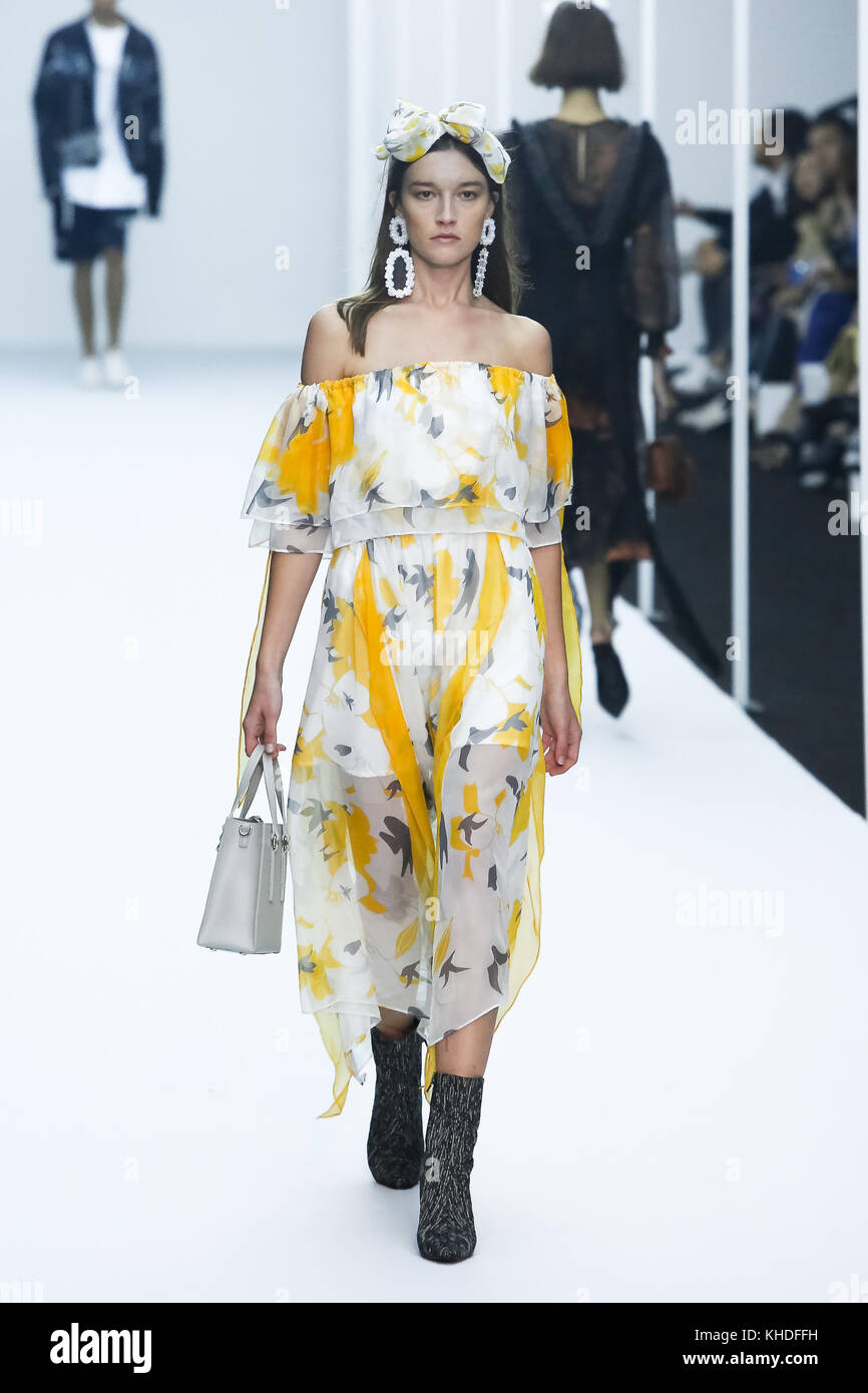 A model on the catwalk at the Y-Vision show during Shanghai Fashion ...