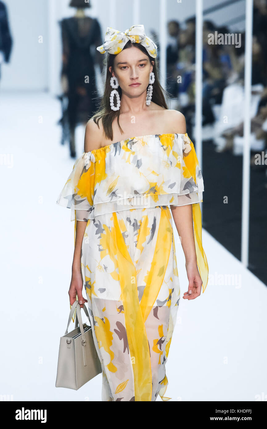 A model on the catwalk at the Y-Vision show during Shanghai Fashion ...