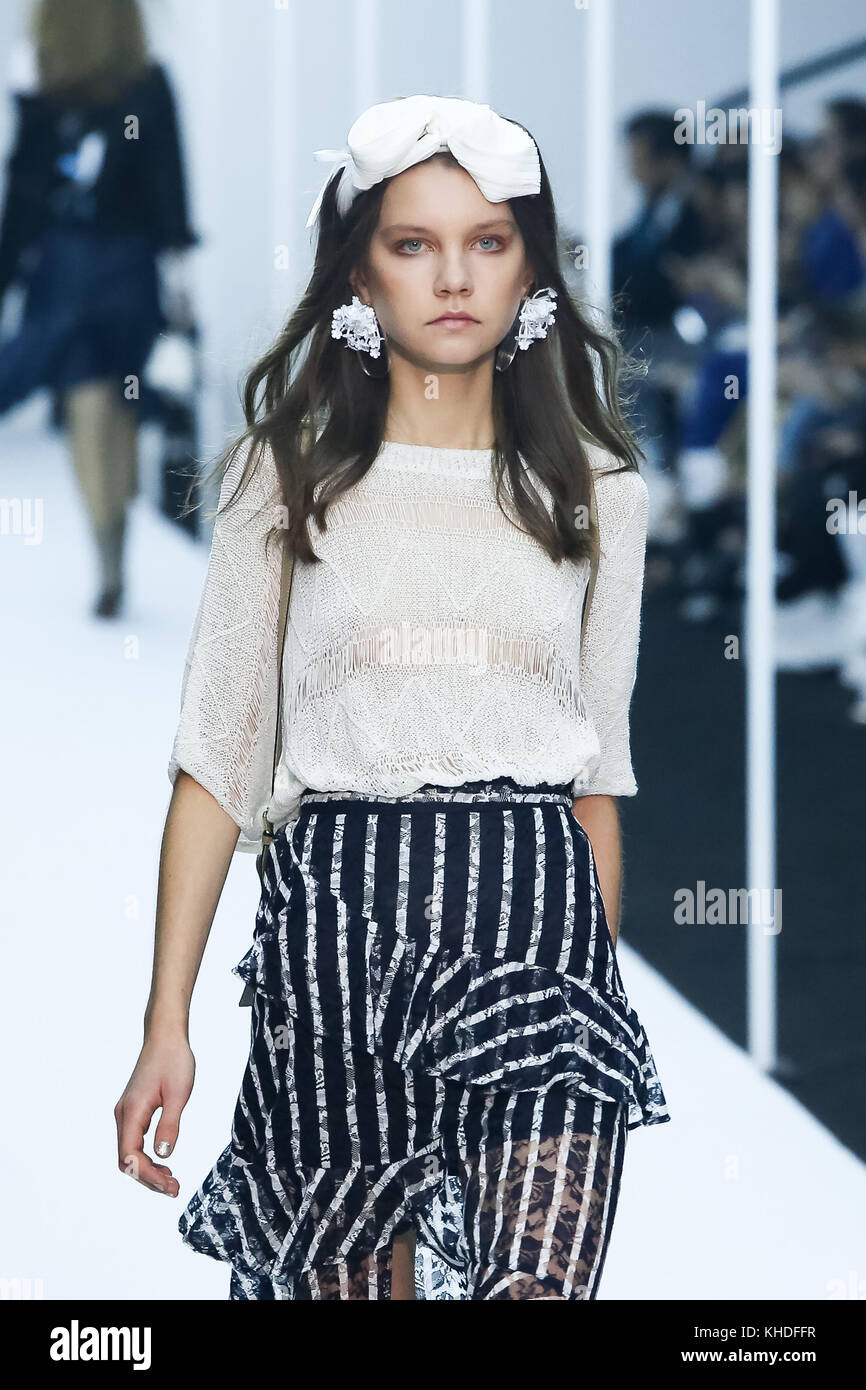 A model on the catwalk at the Y-Vision show during Shanghai Fashion ...