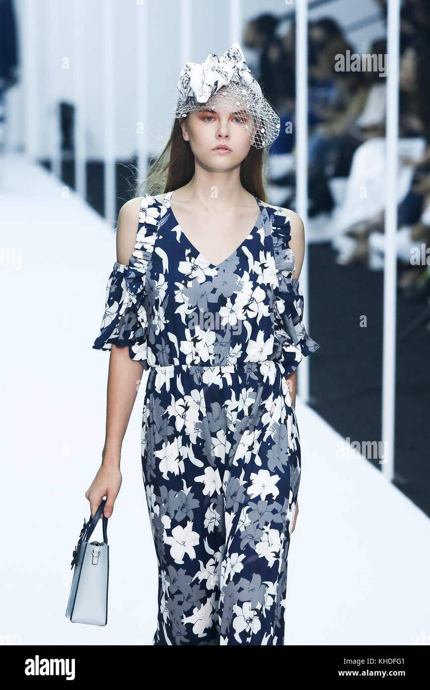 A model on the catwalk at the Y-Vision show during Shanghai Fashion ...