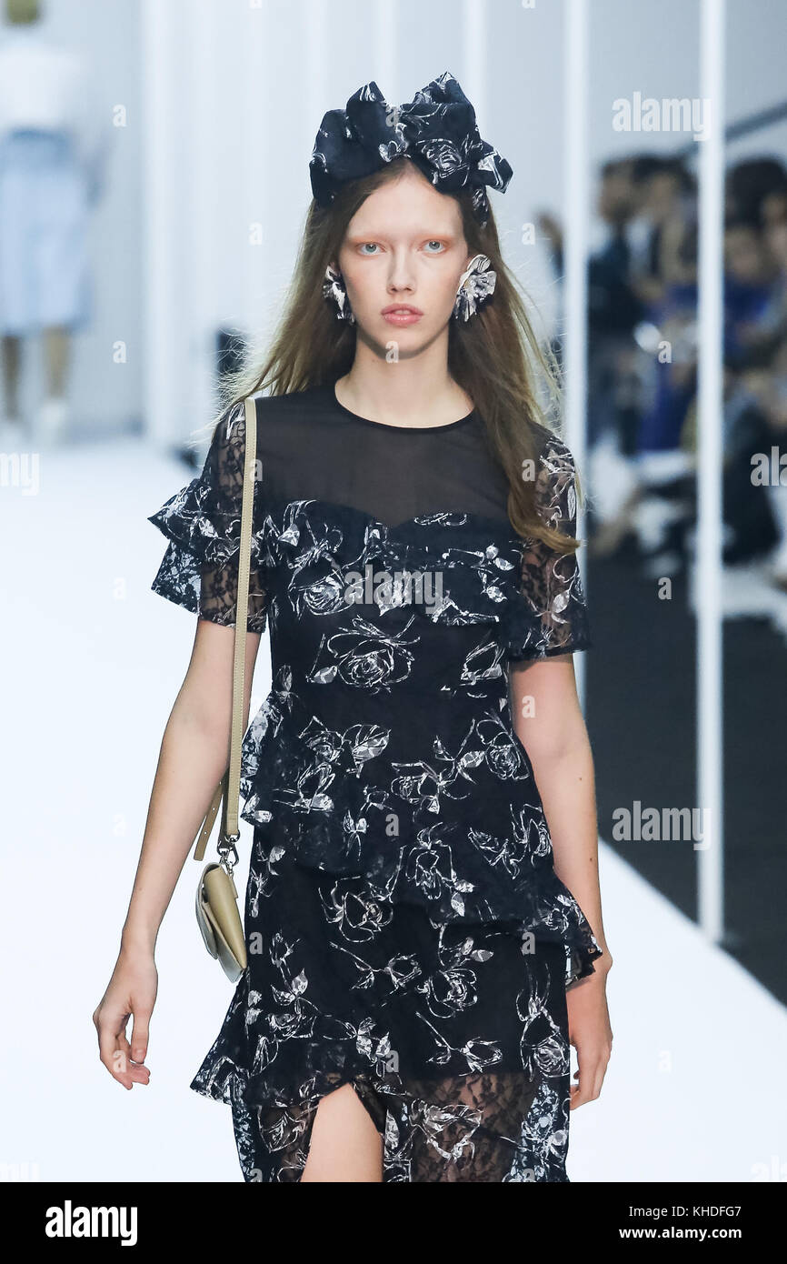A model on the catwalk at the Y-Vision show during Shanghai Fashion ...
