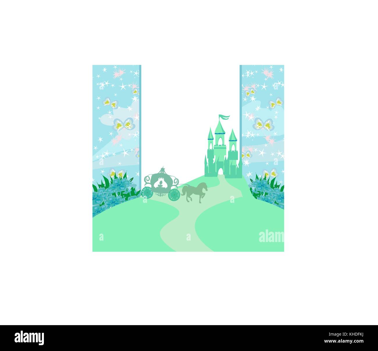 abstract fairy tale frame - carriage and a medieval castle Stock Vector ...