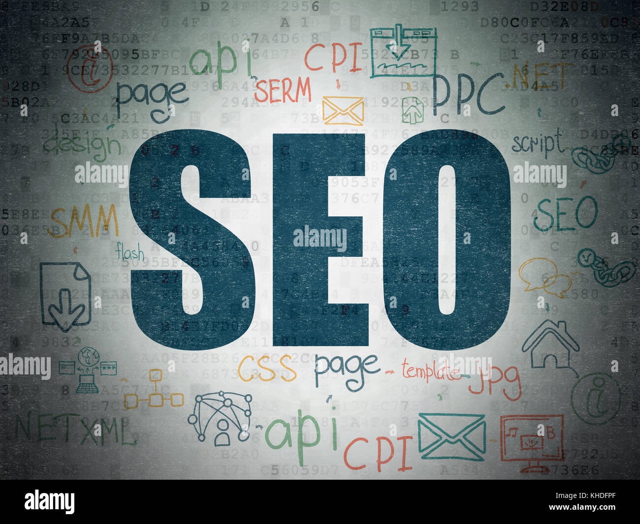 Web development concept: SEO on Digital Data Paper background Stock ...