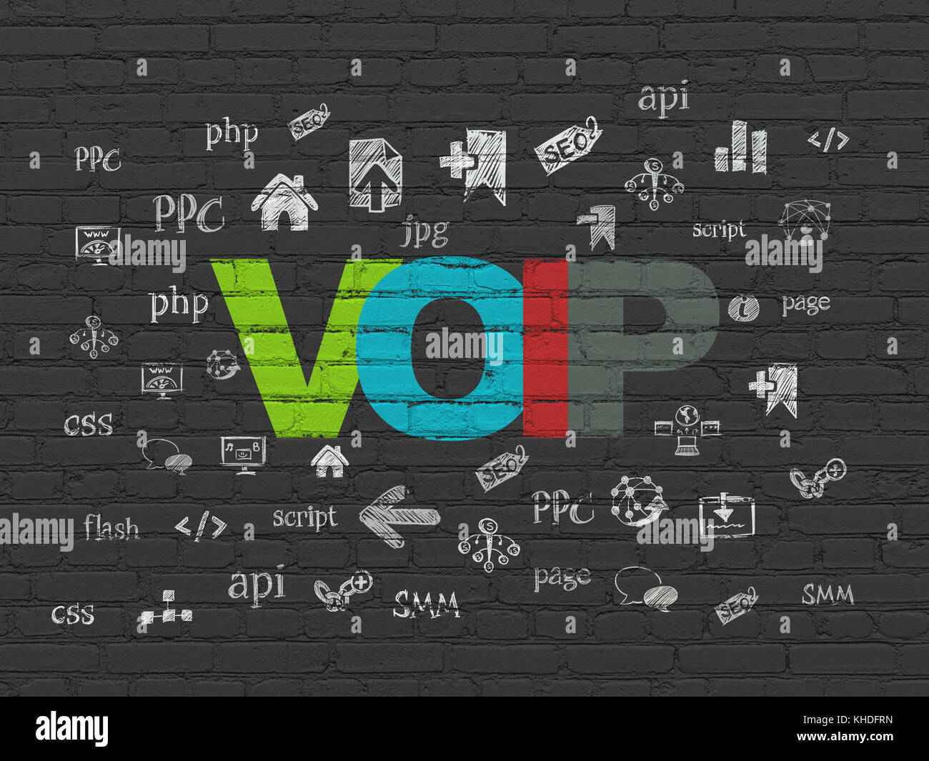 Web design concept: VOIP on wall background Stock Photo - Alamy