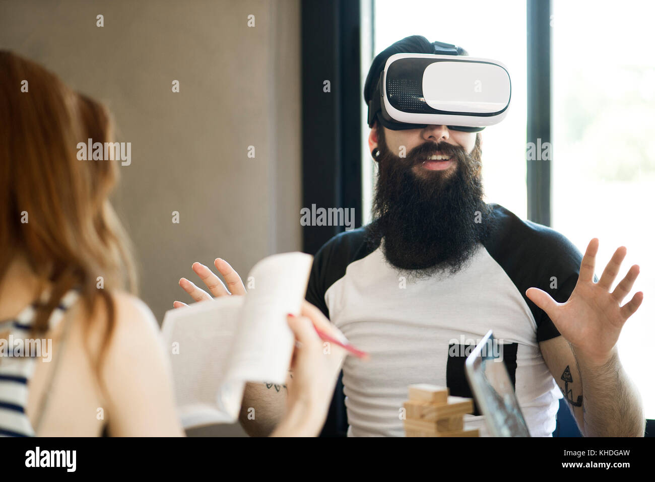 Man using virtual reality simulator Stock Photo - Alamy