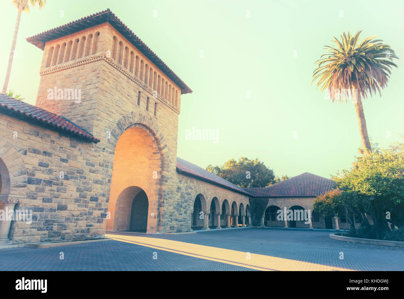 Architecture of the arch tower at Stanford University, Palo Alto ...