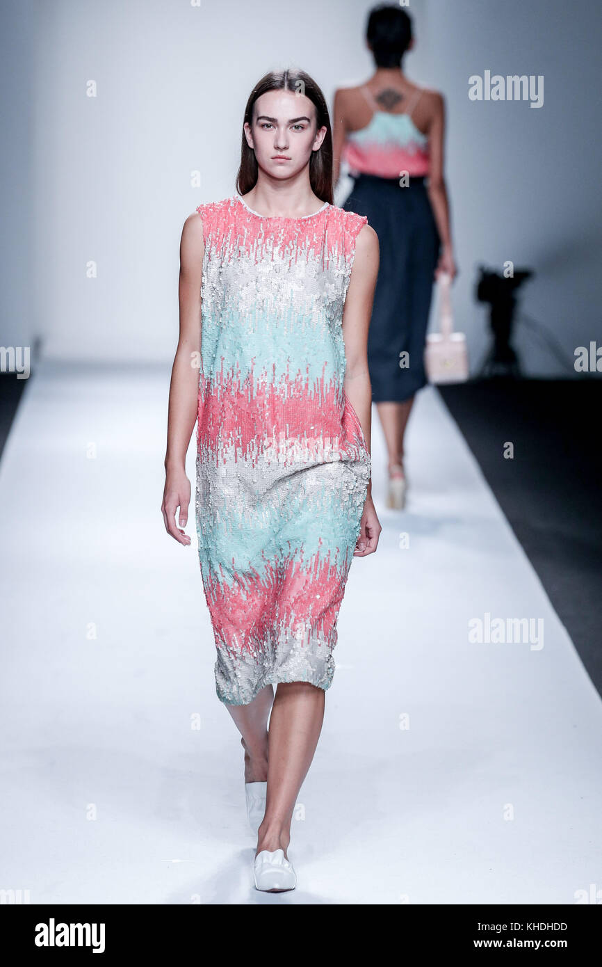 A model on the catwalk at the J Apostrophe show during Shanghai Fashion ...