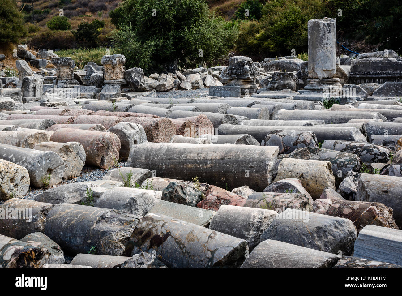 General view of marble Ruins in Ephesus historical ancient city, in ...