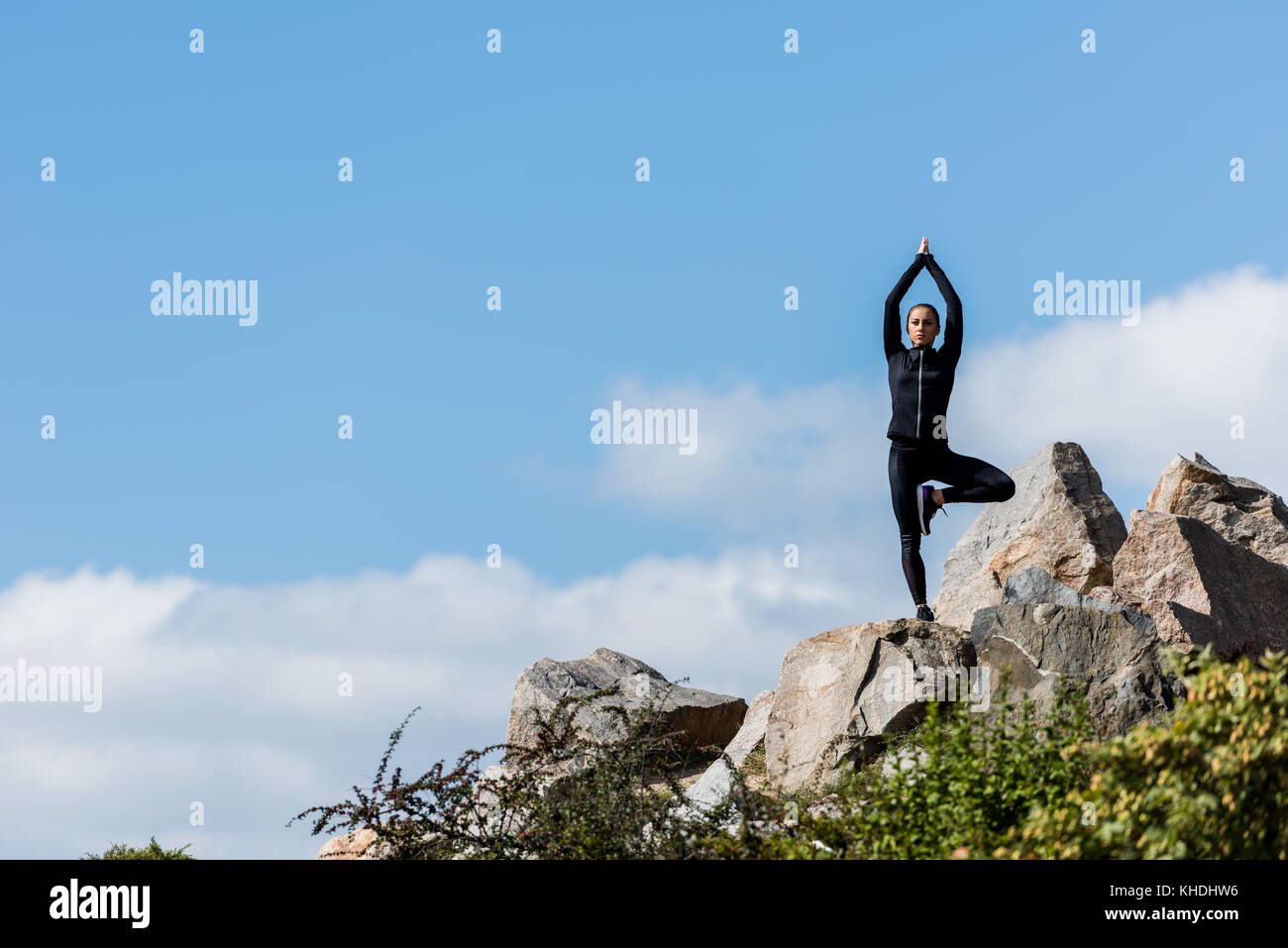 woman in tree pose Stock Photo - Alamy