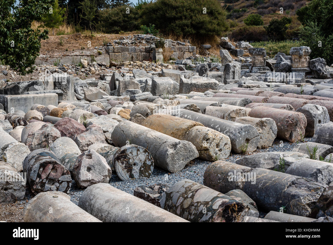 General view of marble Ruins in Ephesus historical ancient city, in ...