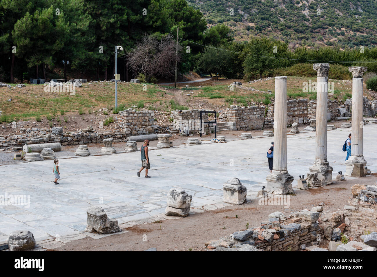 People visit ancient ruins at Ephesus historical ancient city, in ...