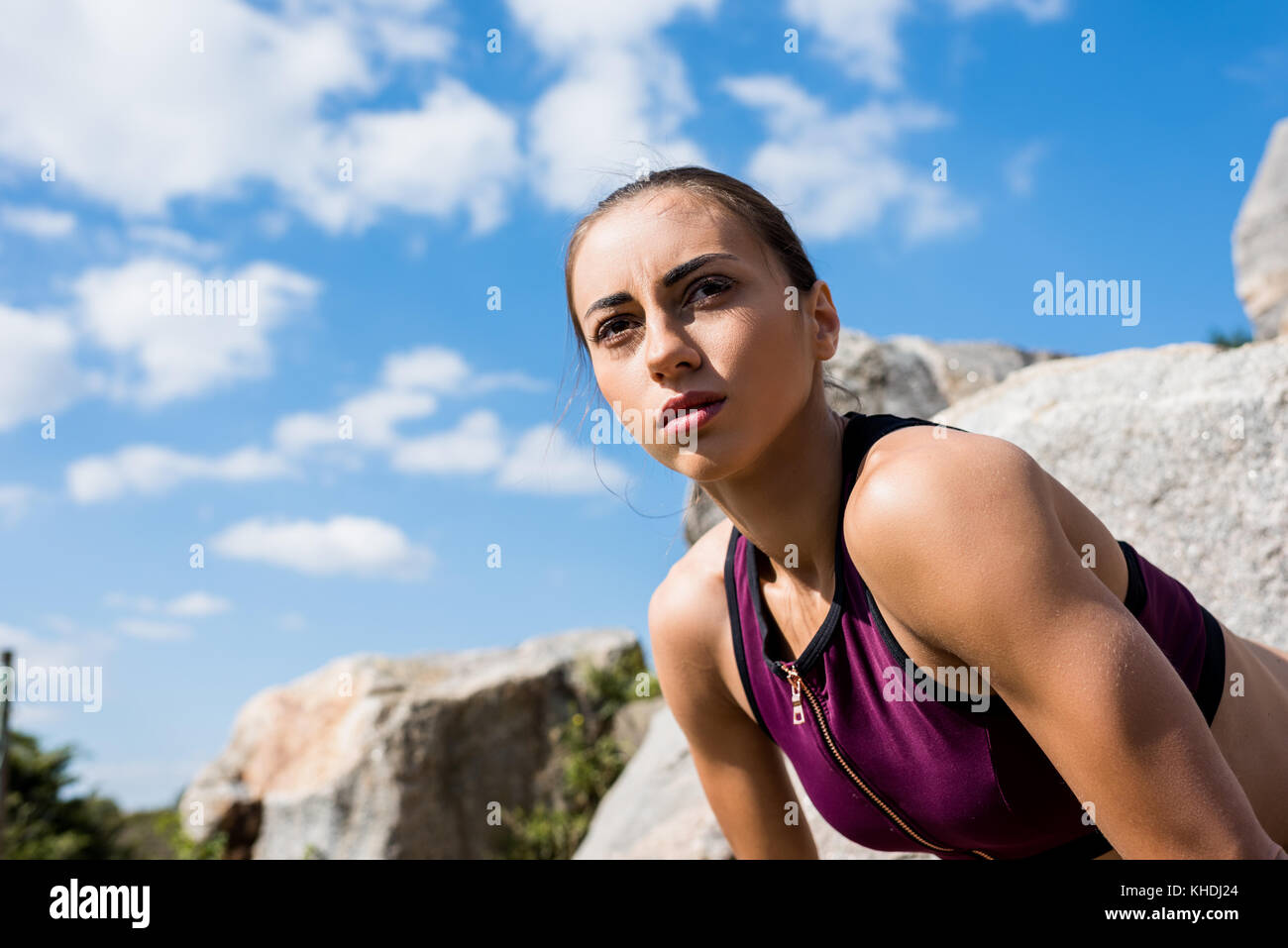 woman resting after workout Stock Photo - Alamy