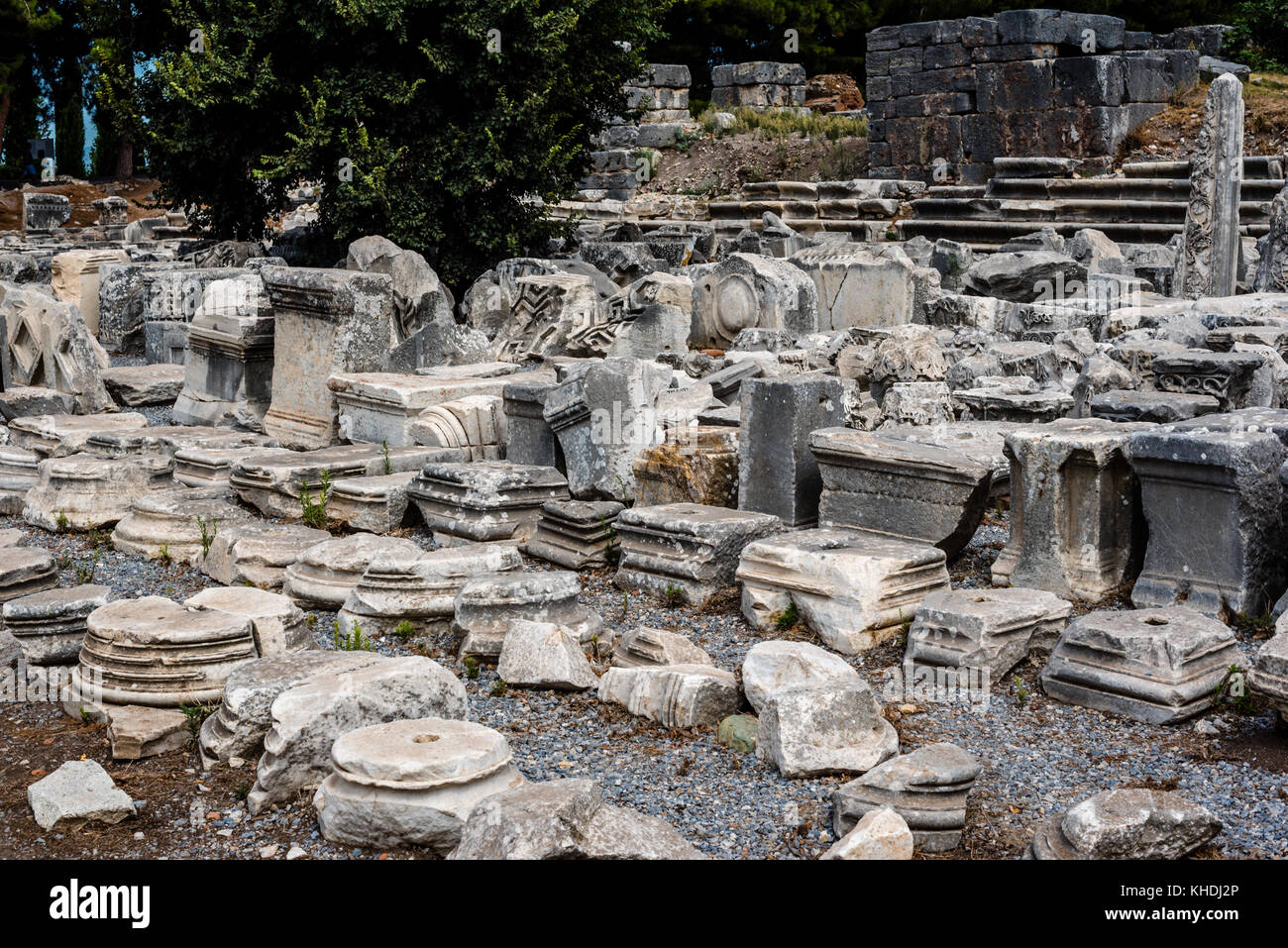 General view of marble Ruins in Ephesus historical ancient city, in ...