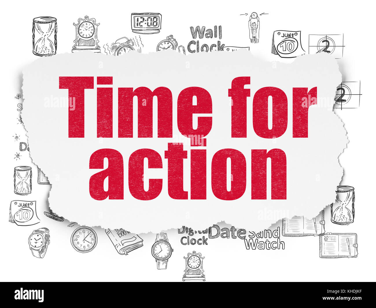 Time concept: Time for Action on Torn Paper background Stock Photo - Alamy