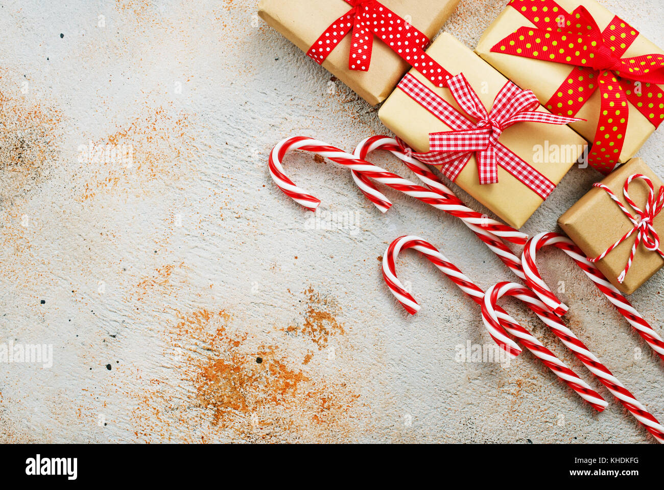 box for present and candy cane on a table Stock Photo - Alamy