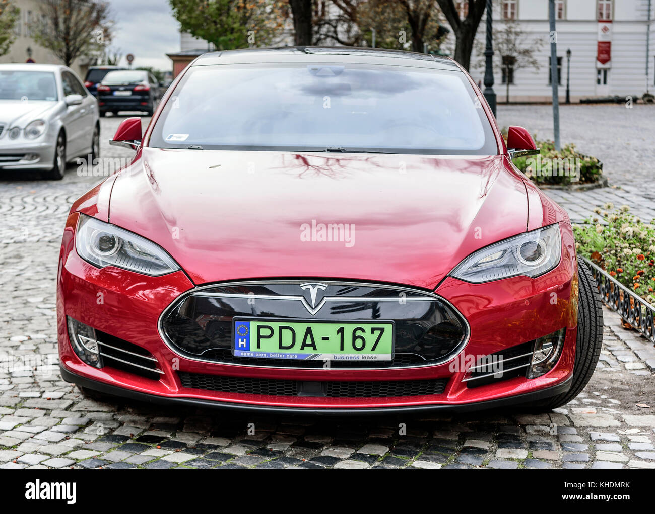 Car Tesla Model S Parked on the streets of Budapest Stock Photo - Alamy