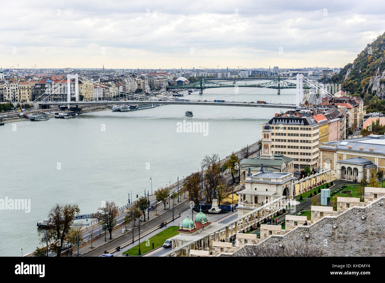 Panoramic view of the old town and the Danube River in autumn in ...