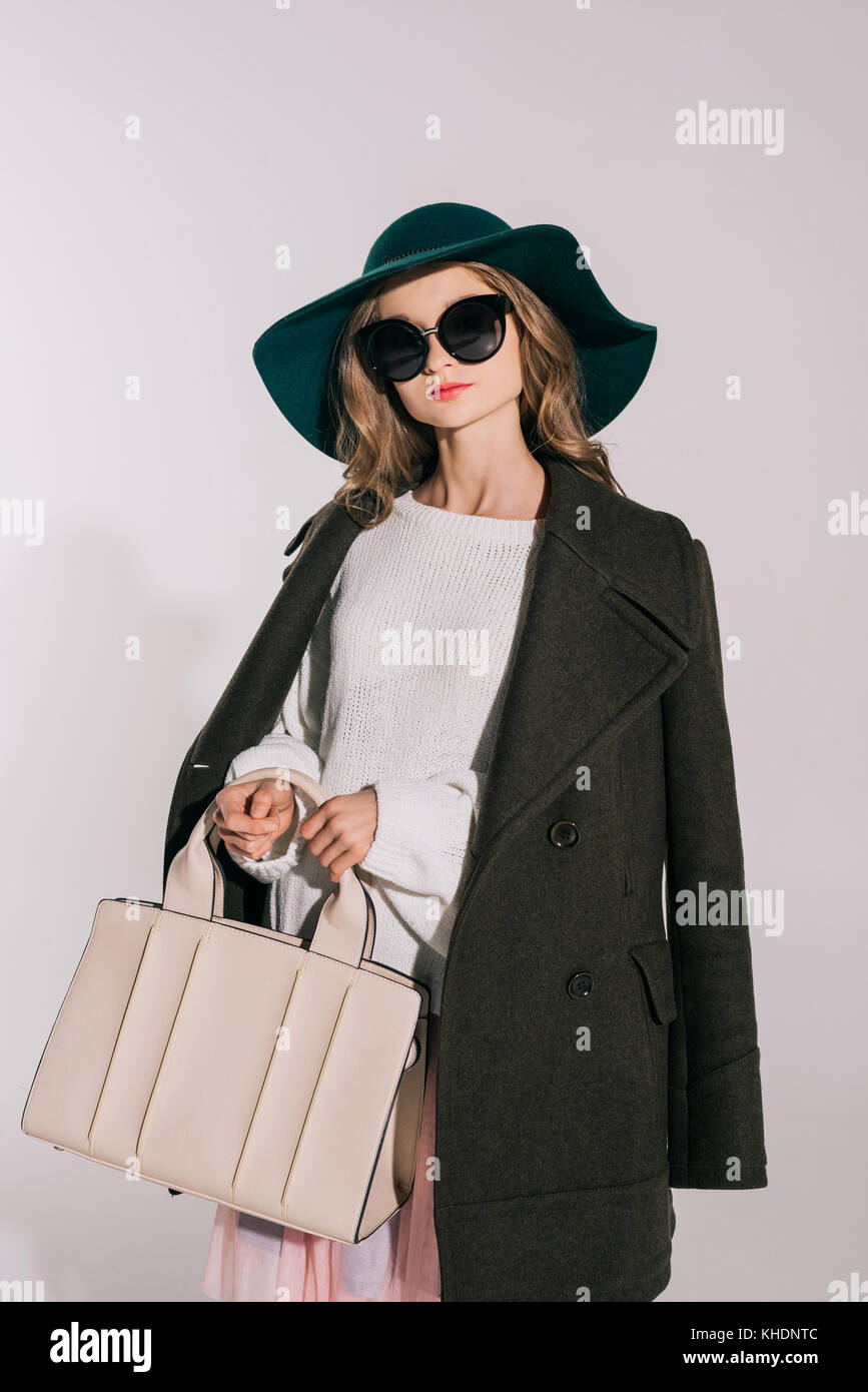 beautiful girl with fashionable handbag Stock Photo - Alamy