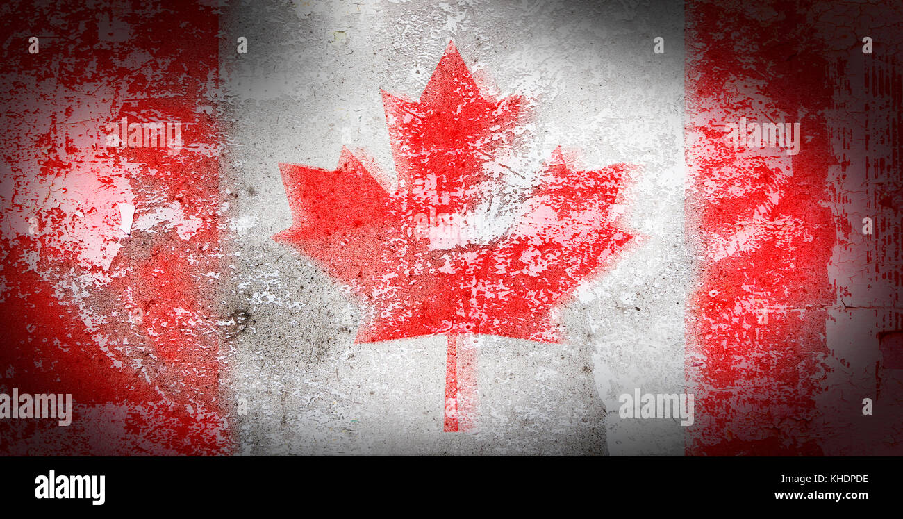 Grungy Flag of Canada on stone texture background closeup Stock Photo ...