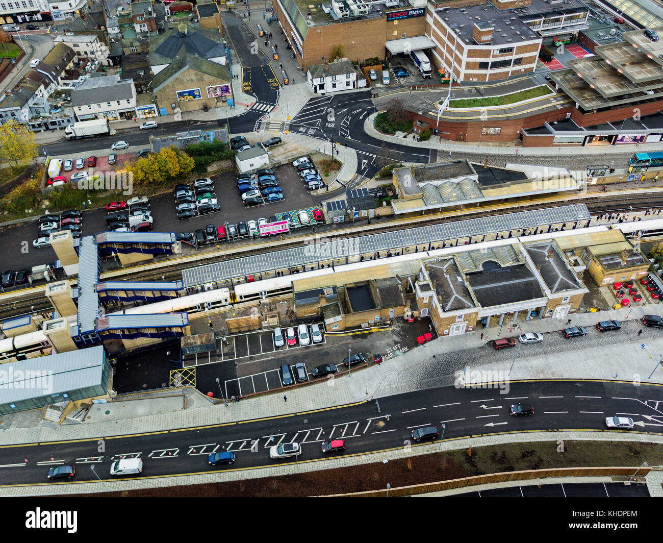 Gravesend train station aerial view, Kent, UK Stock Photo - Alamy
