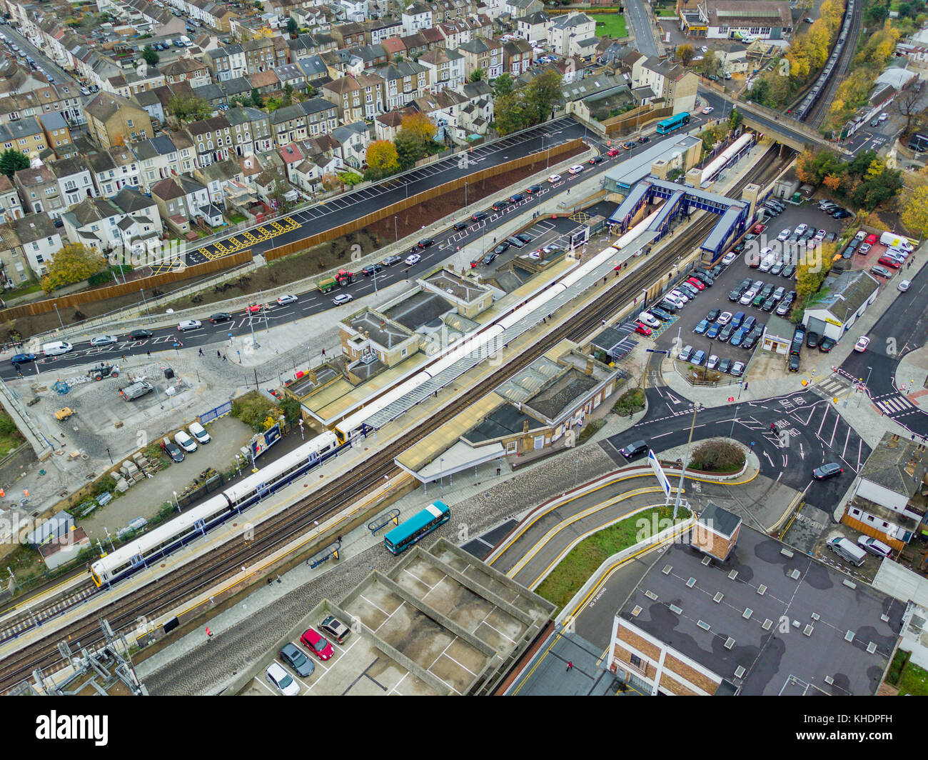 Gravesend train station aerial view, Kent, UK Stock Photo - Alamy