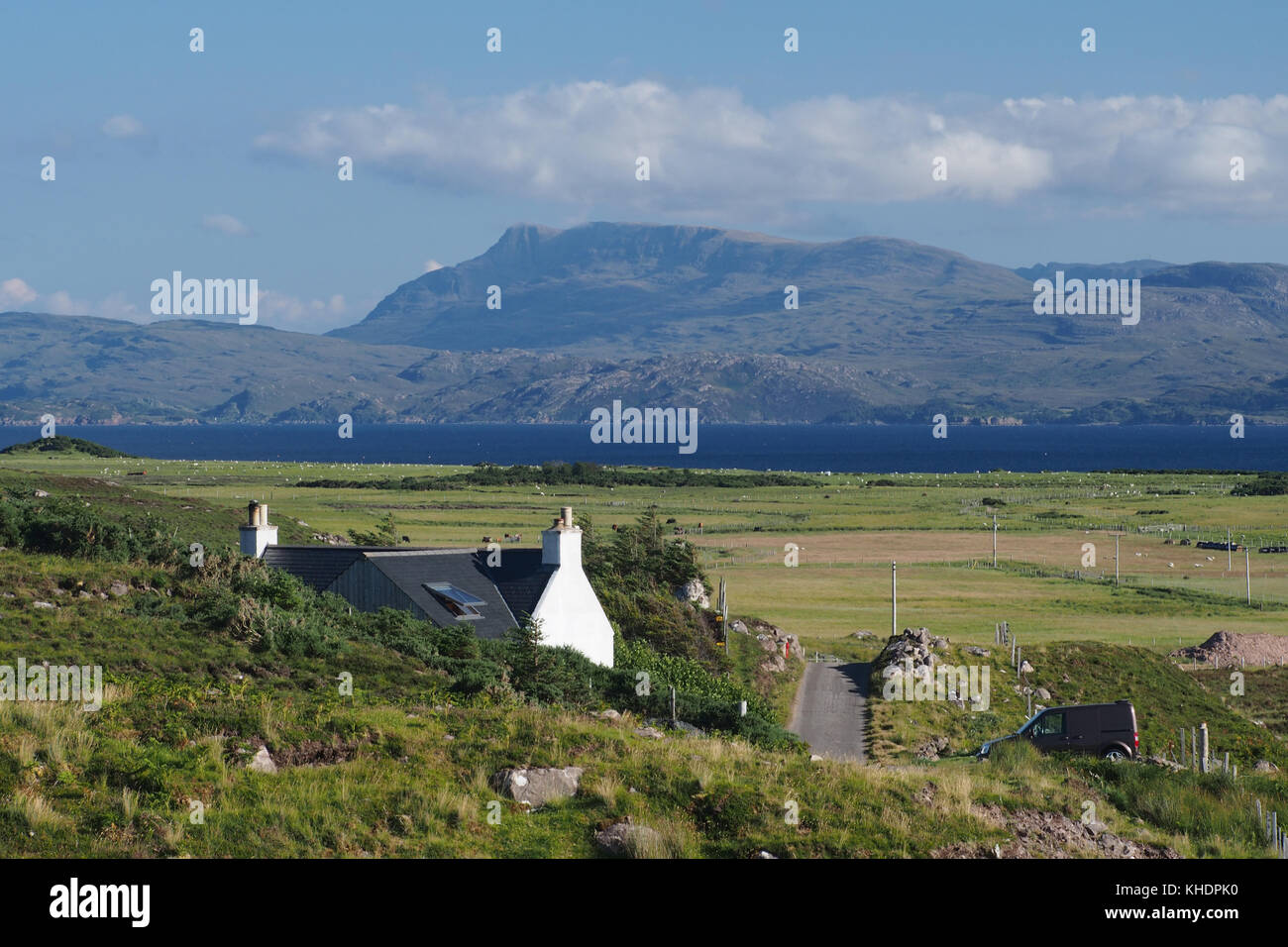 View looking from the road at Red Point towards mountains near Diabaig ...