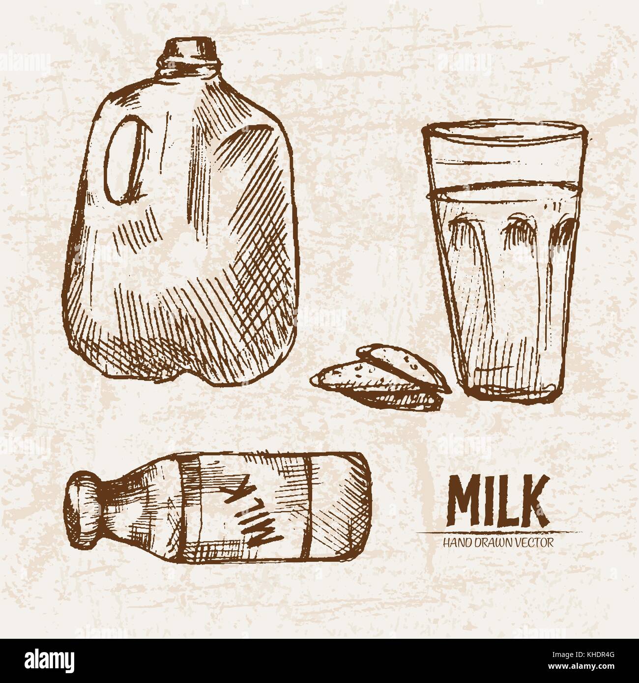 Digital vector detailed line art fresh milk in glass and packed hand ...