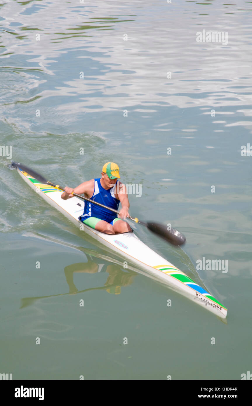 Mature man rowing in his canoe Stock Photo - Alamy