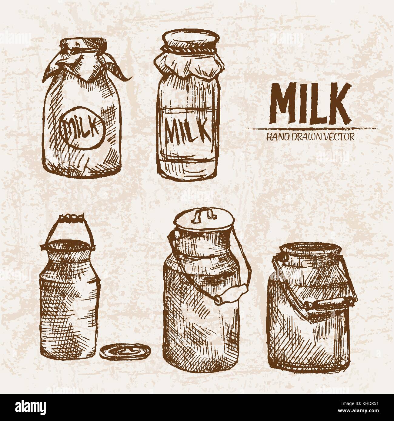 Digital vector detailed line art milk in different packages hand drawn ...