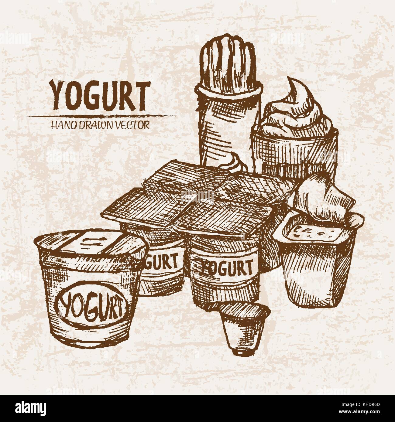 Digital vector detailed line art yogurt with whipped cream hand drawn ...
